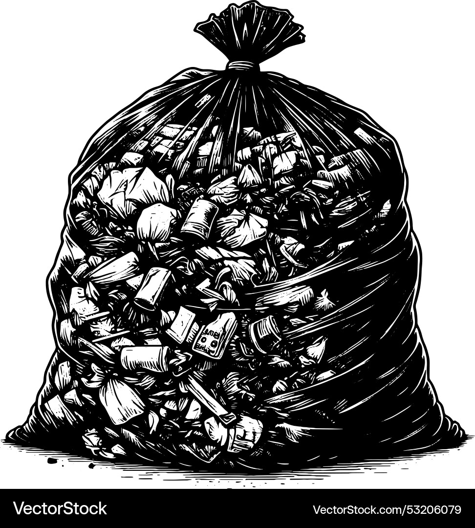Black and white of a garbage bag Royalty Free Vector Image