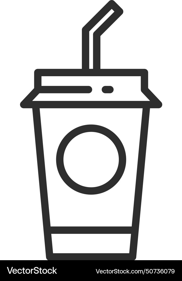 Cold drink disposable cup black line icon Vector Image