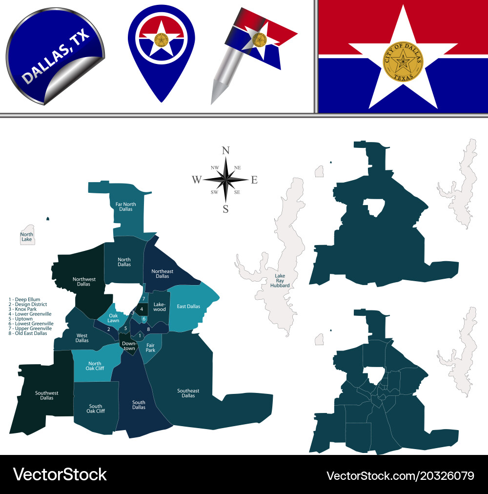 Dallas Neighborhood Map Royalty Free Vector Image
