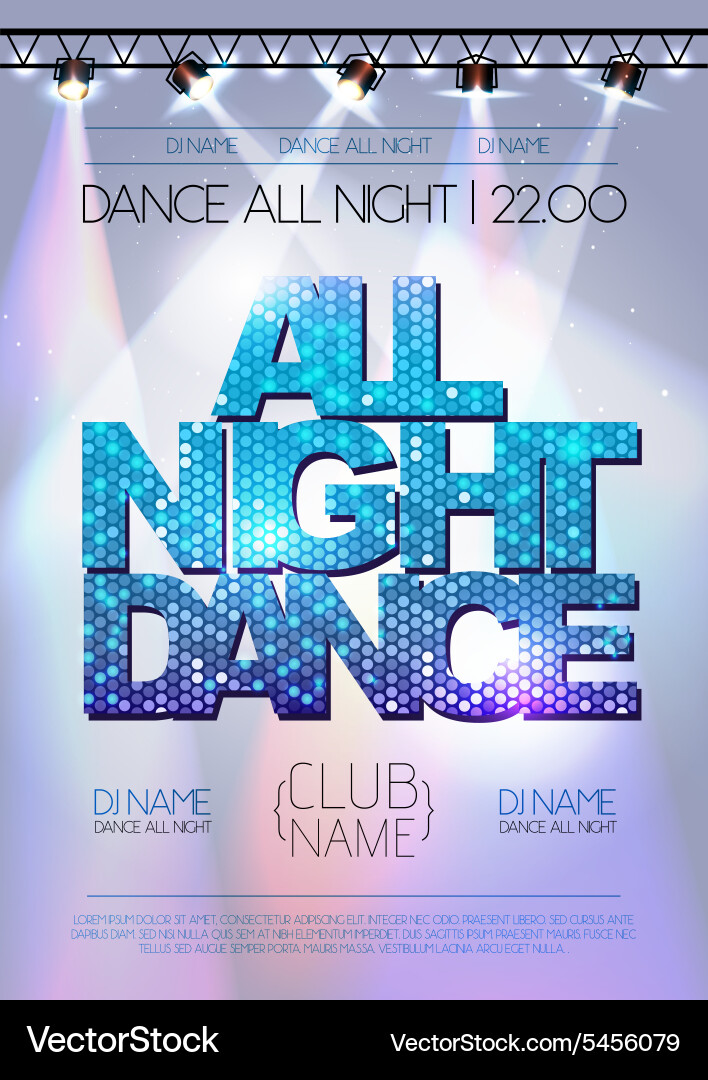 Disco background all night dance poster Royalty Free Vector