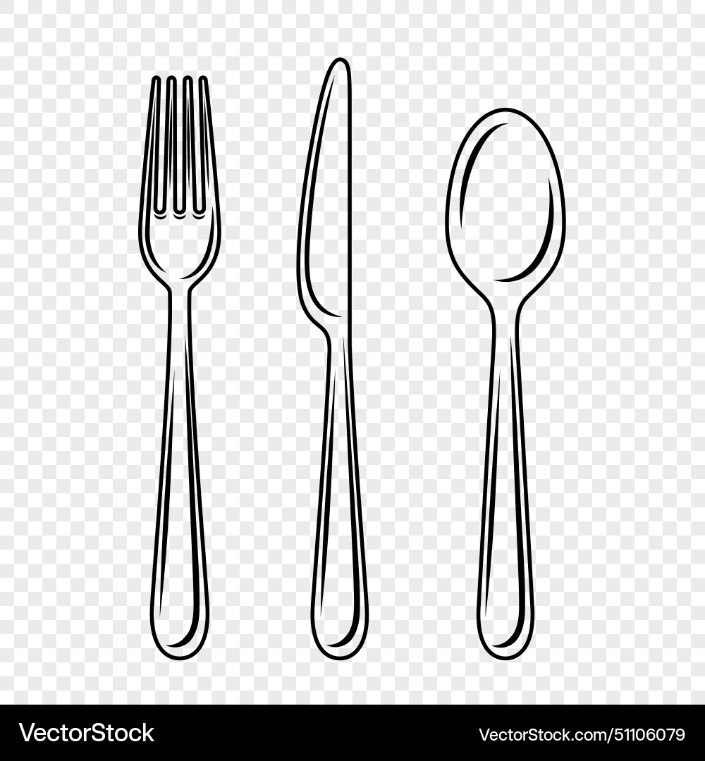 Flat fork knife and spoon with outline Royalty Free Vector