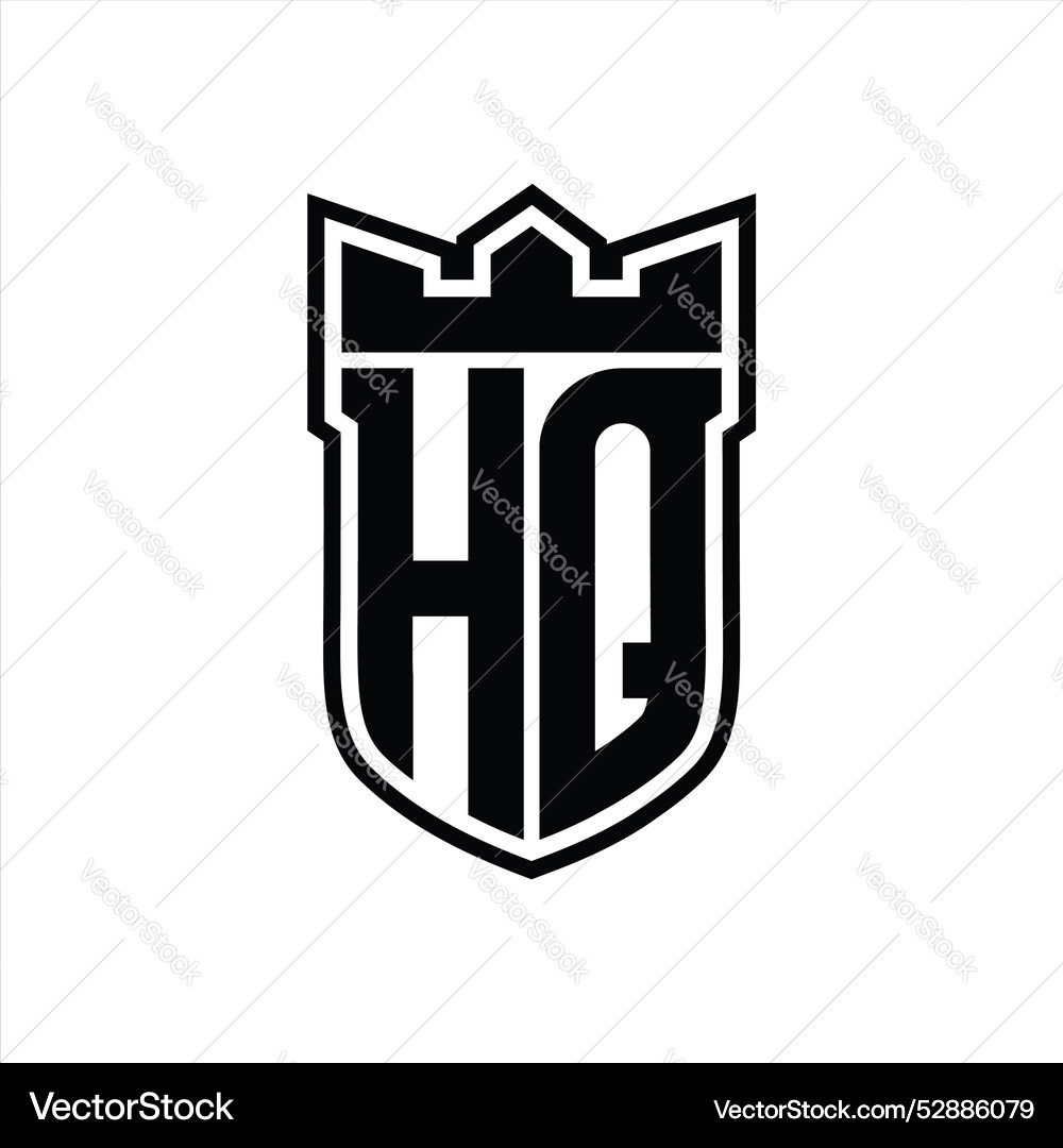 Hq logo shield shape with geometric crown inside Vector Image