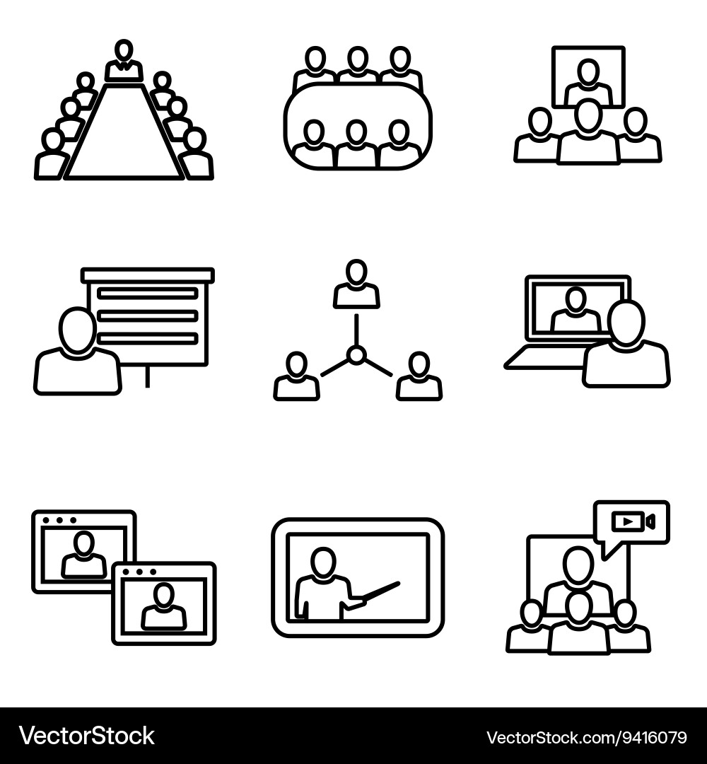 Line conference icons set business Royalty Free Vector Image