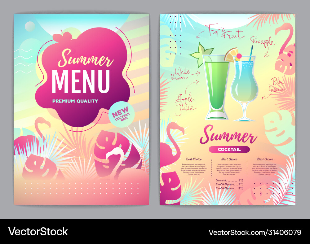 Restaurant summer tropical gradient menu design Vector Image