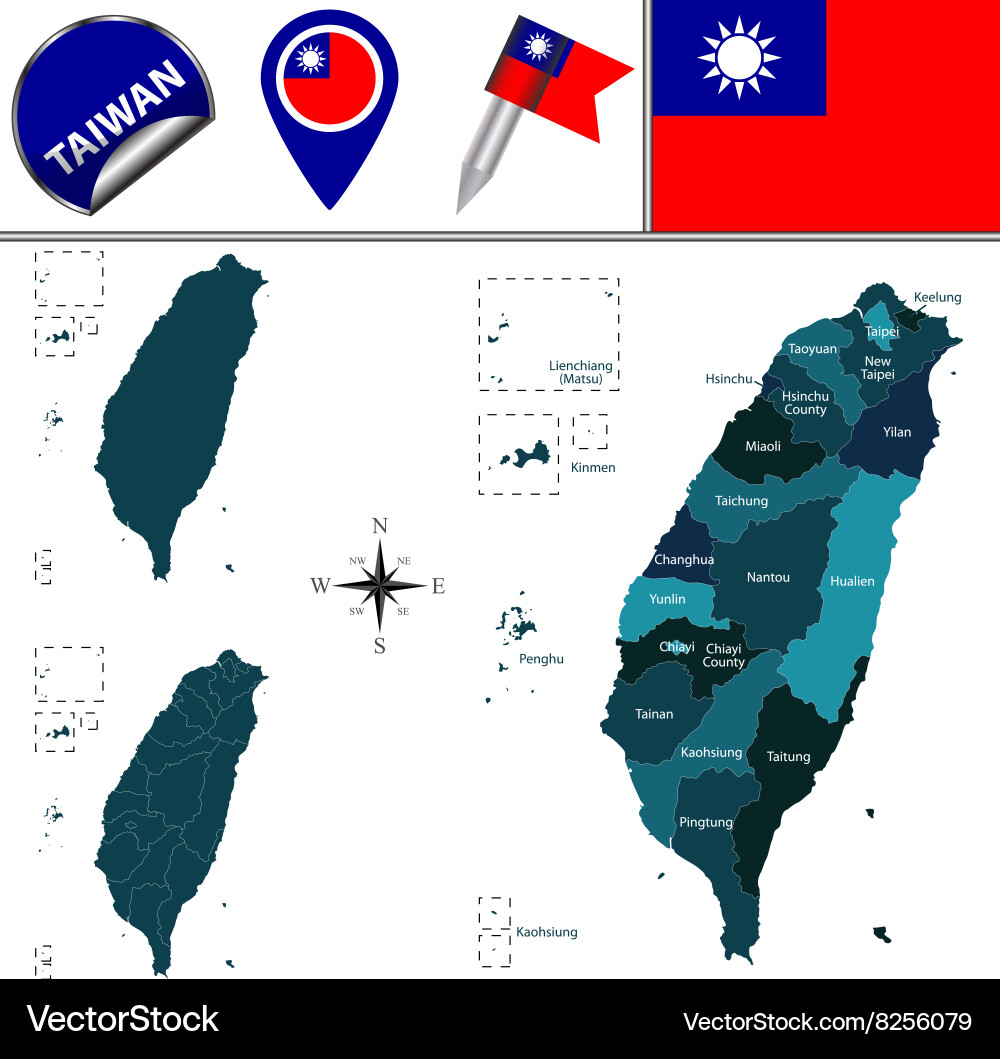 Taiwan map with named divisions Royalty Free Vector Image