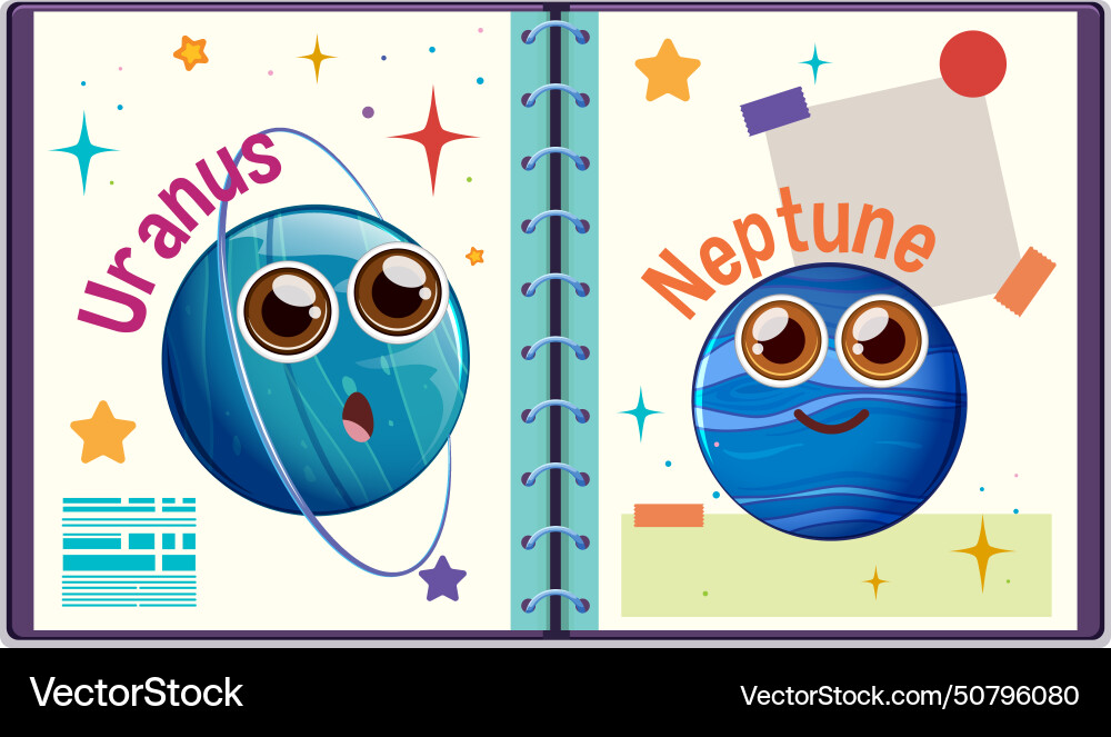 Cute cartoon planets in a colorful space notebook Vector Image