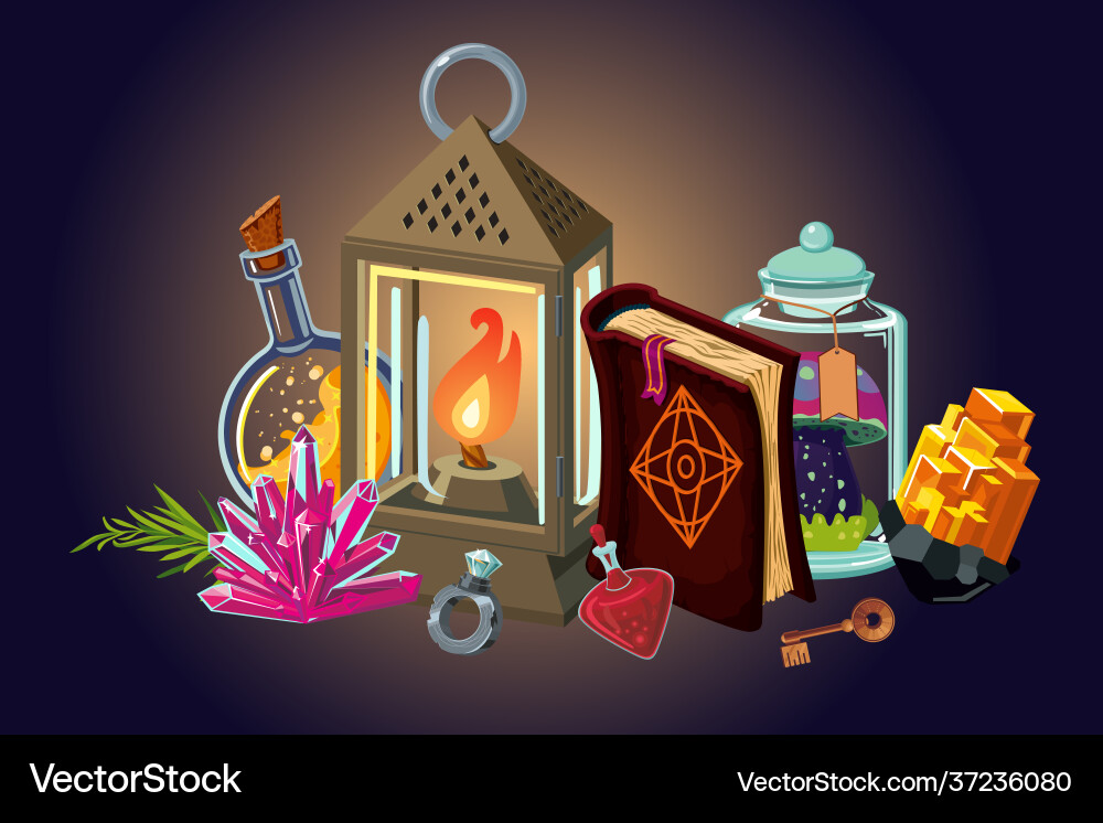 Fantasy background magic items collection video Vector Image