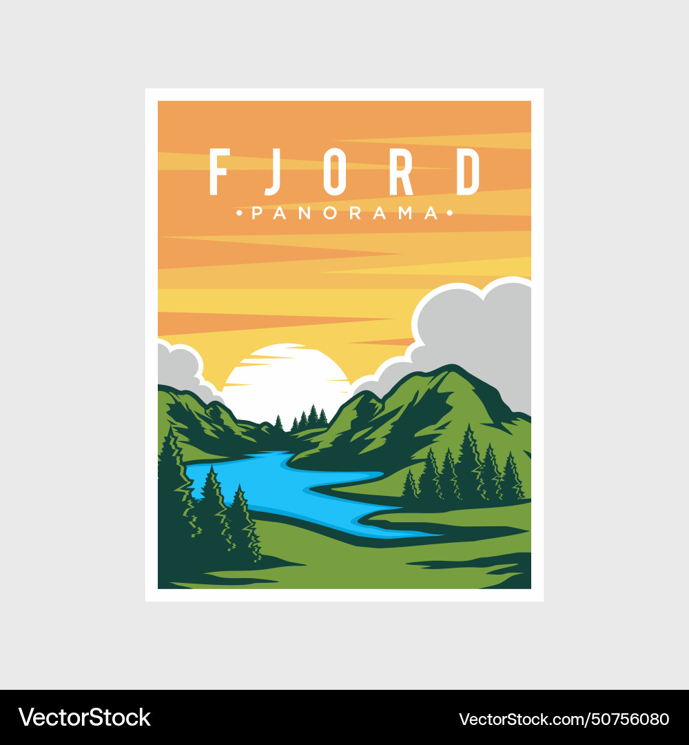 Fjord panorama poster design Royalty Free Vector Image