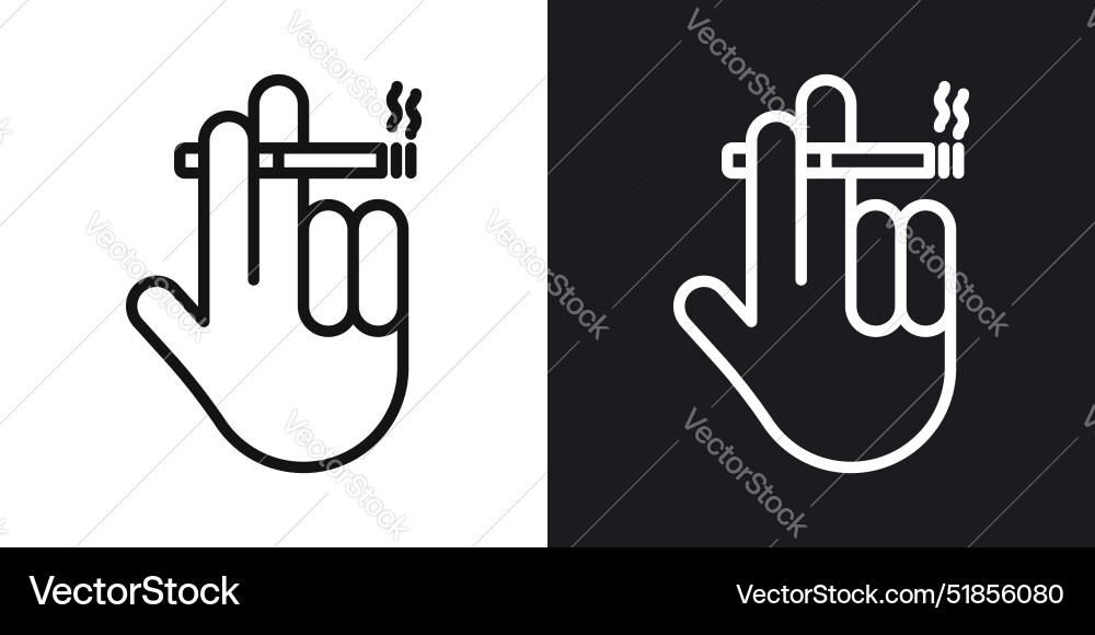 Hand holding cigarette icon set in black Vector Image