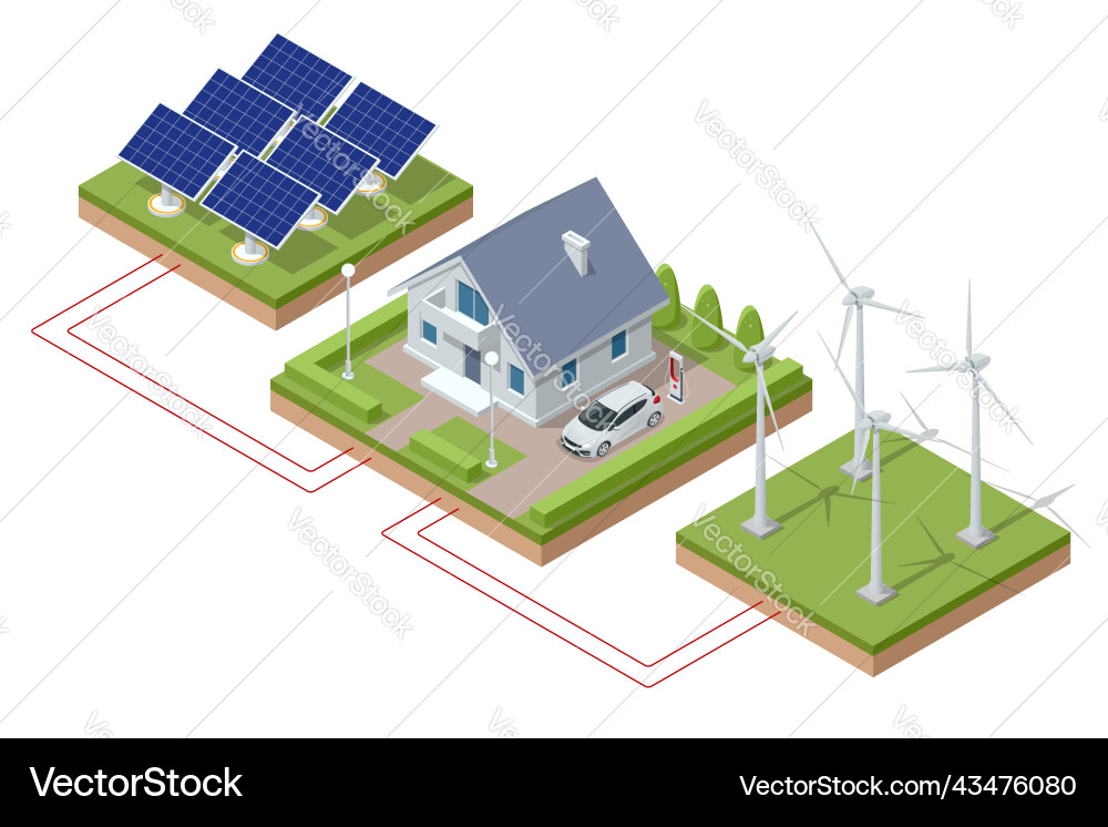 Isometric green energy industry smart city Vector Image