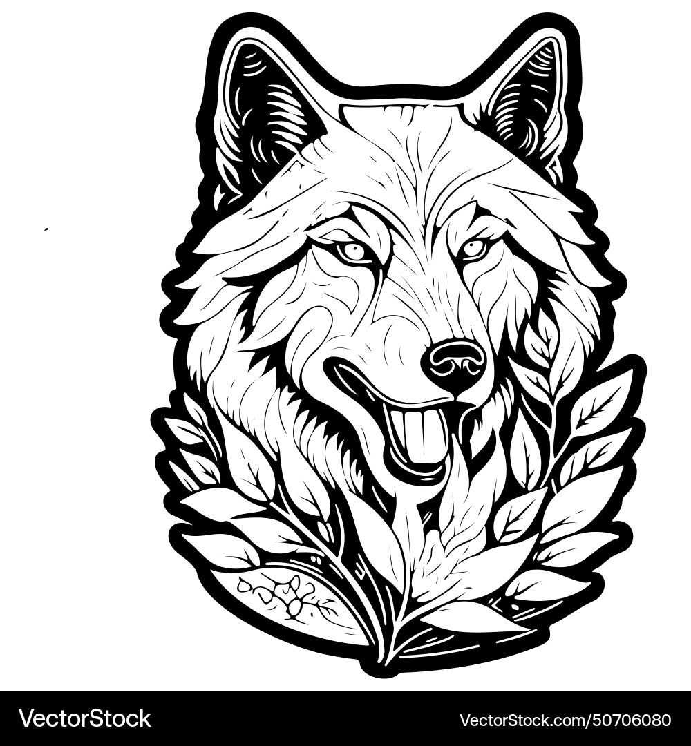 Wolf brave with floral spring sketch hand draw Vector Image