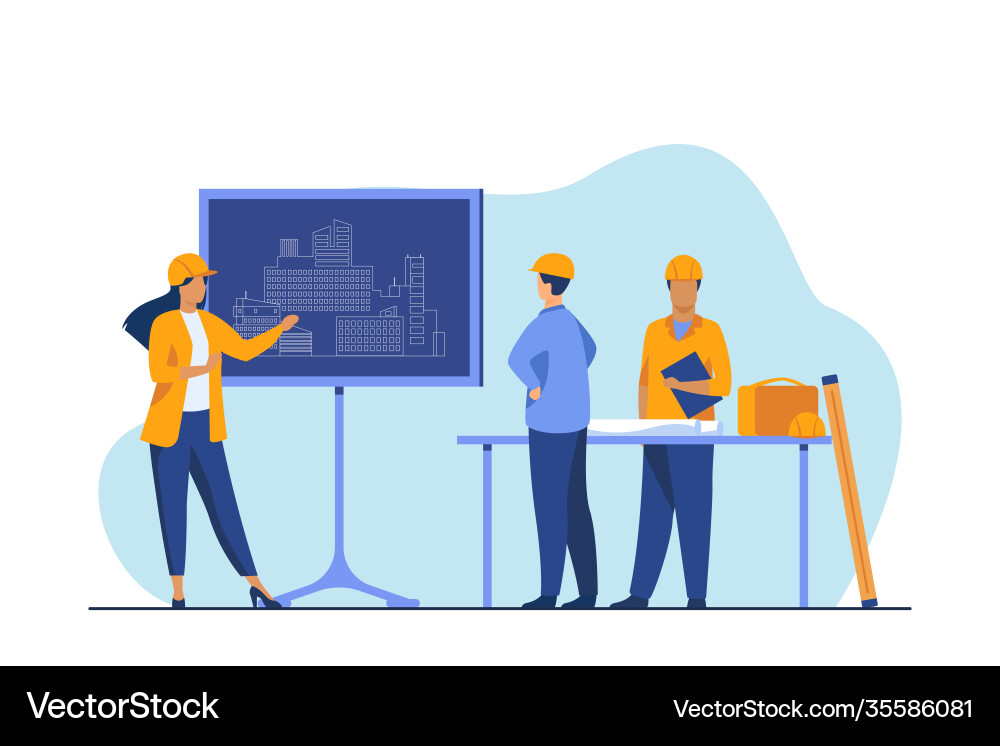 Female engineer standing near chalkboard Vector Image