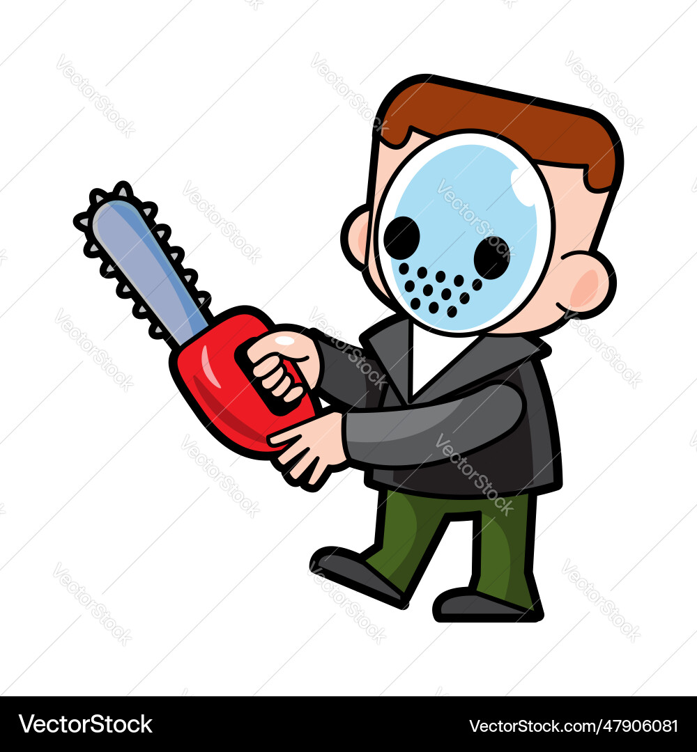 Halloween Slasher Cartoon - Chainsaw Killer Vector Image