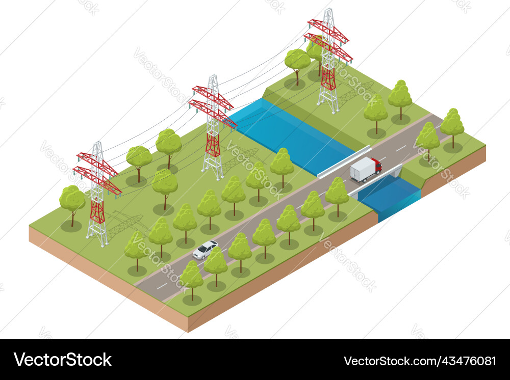 Isometric high voltage transmission lines Vector Image