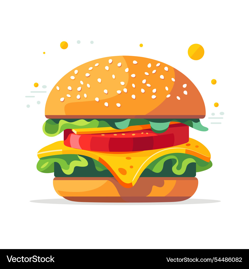 Delicious colorful burger with fresh ingredients Vector Image