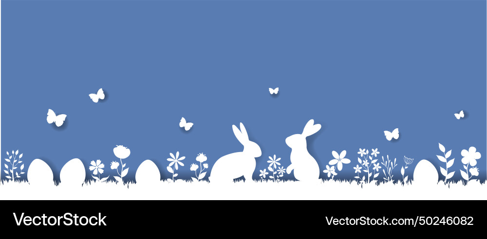 Easter border isolated blue background Royalty Free Vector