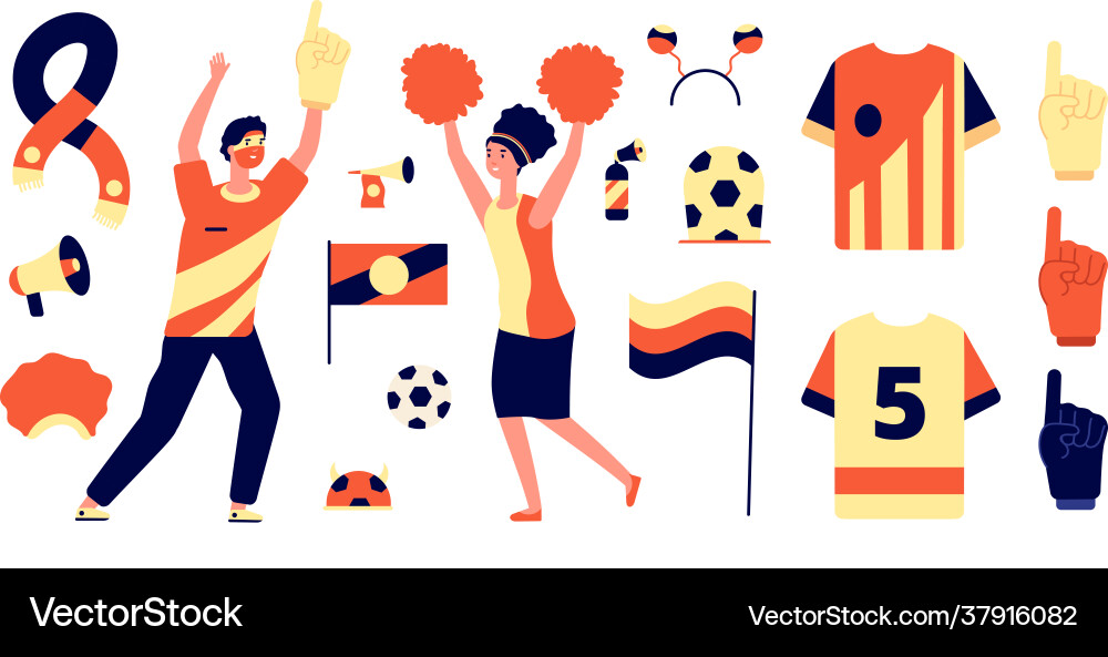 Fans accessories isolated flags soccer fan tools Vector Image