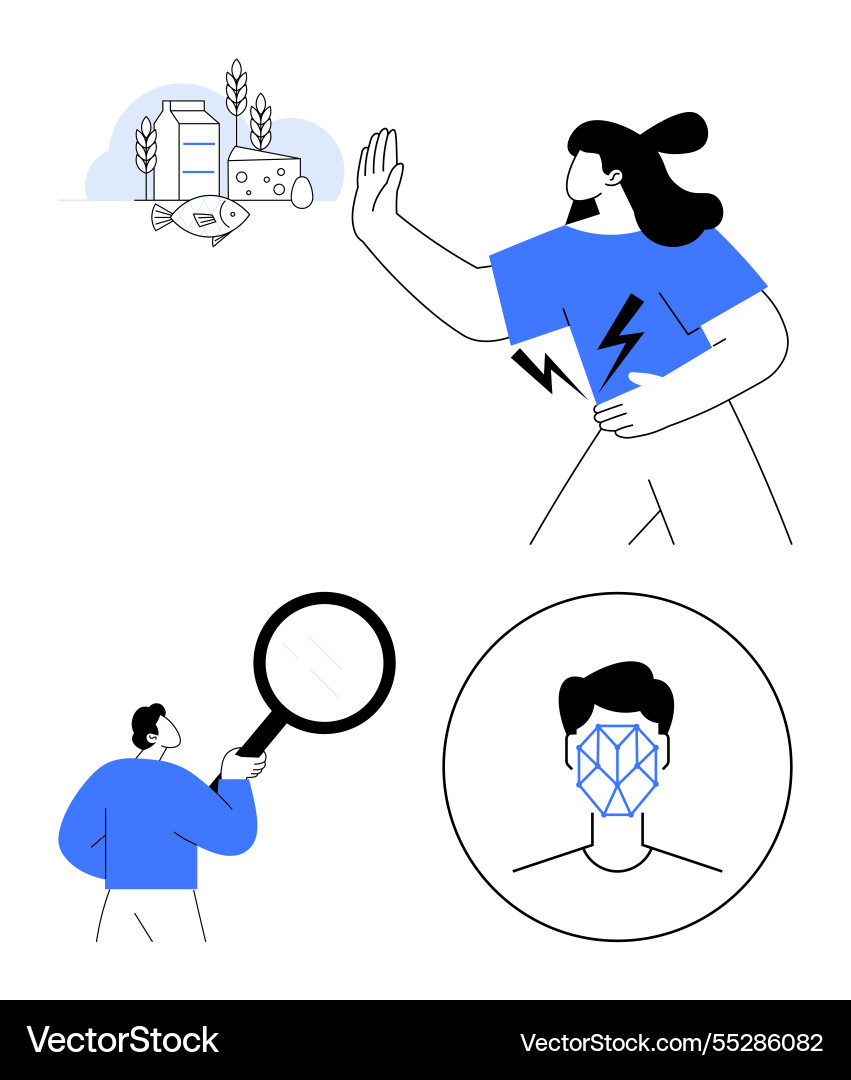 Person avoiding allergenic foods face recognition Vector Image