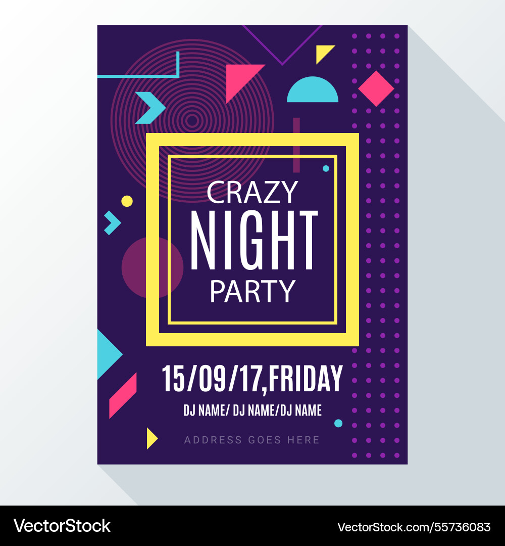 Crazy party poster with geometric shapes Vector Image
