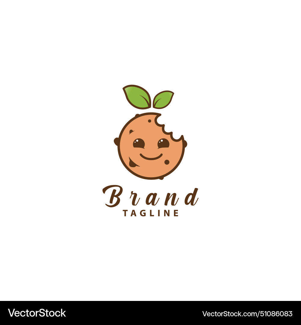 Cute cookie with a smile and leaf logo design Vector Image