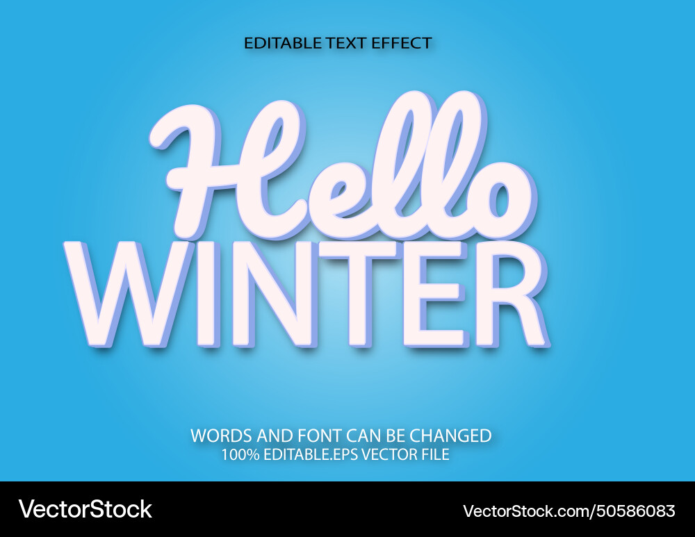 Hello winter editable text effect cartoon style Vector Image