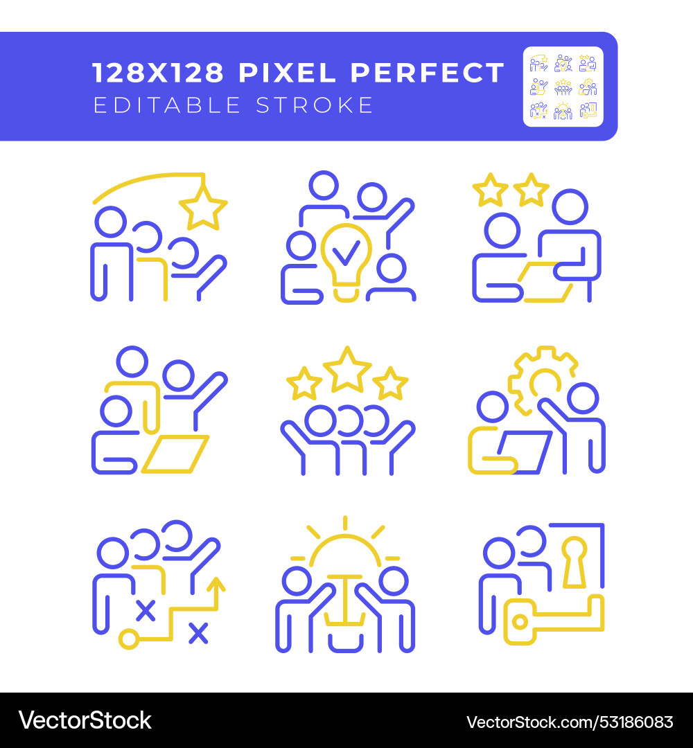 Team cooperation two color line icons set Vector Image