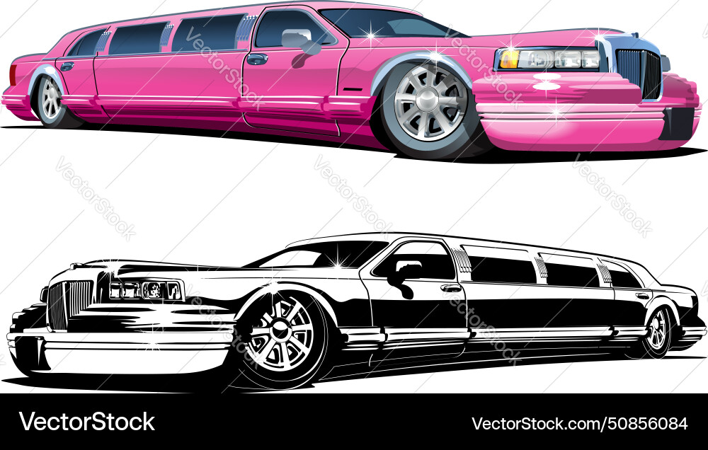 Cartoon limousines colour and black Royalty Free Vector