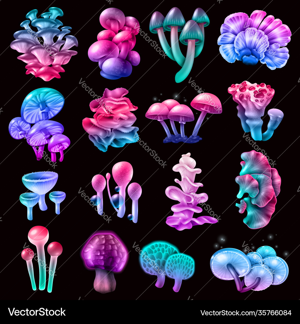 Colorful magic mushrooms collection Royalty Free Vector