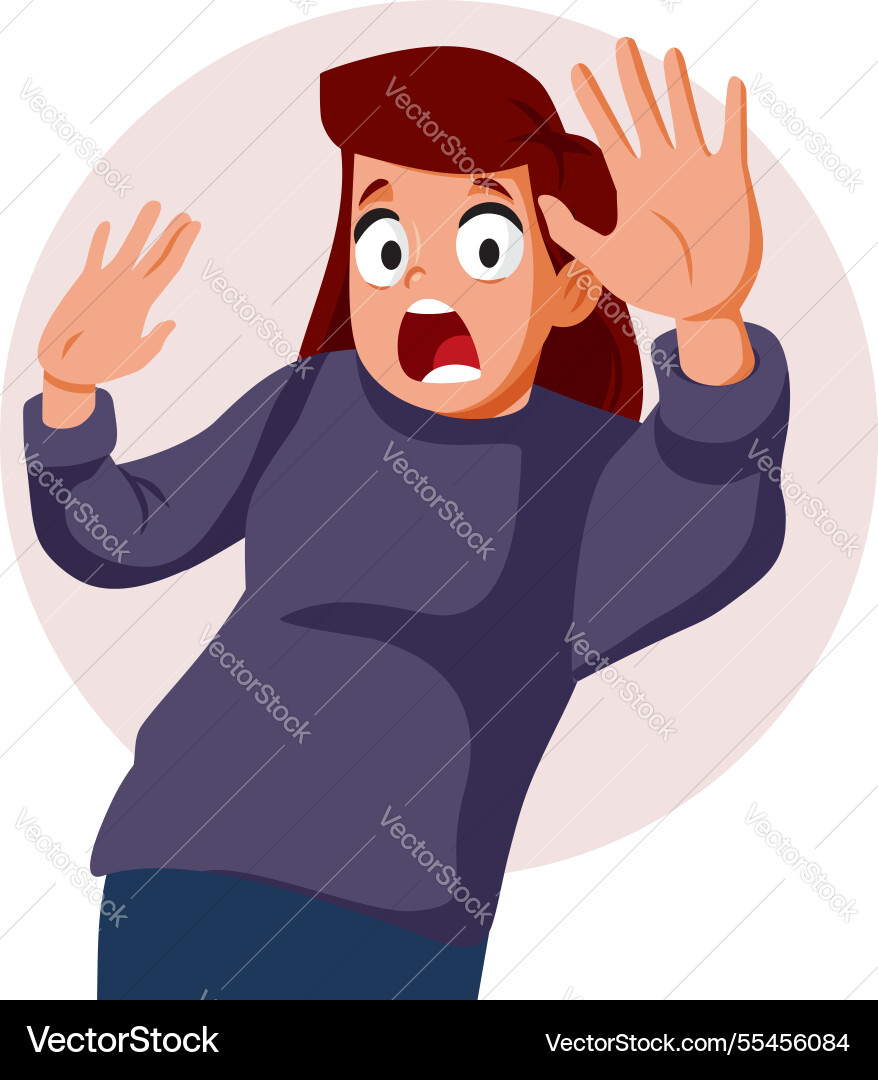 Fearful shocked woman defending herself – Royalty-Free Vector | VectorStock