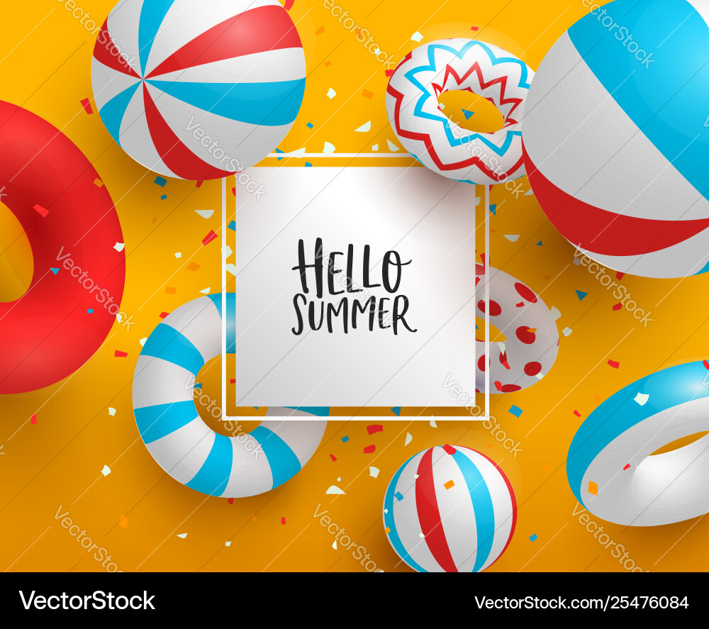Hello summer card template 3d pool life saver Vector Image