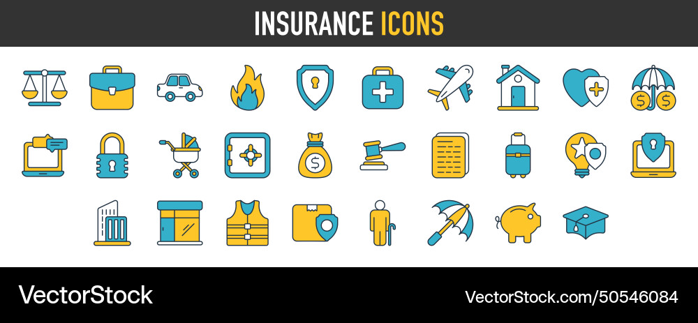 Insurance icon set Royalty Free Vector Image - VectorStock