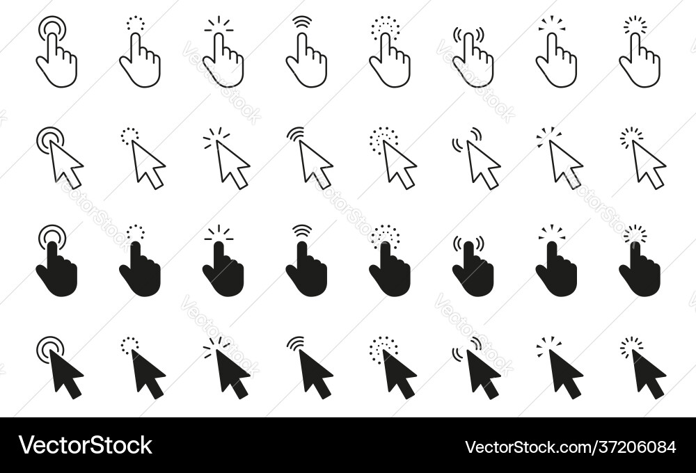 Mouse Click Cursor Set Icon Pointer Royalty Free Vector