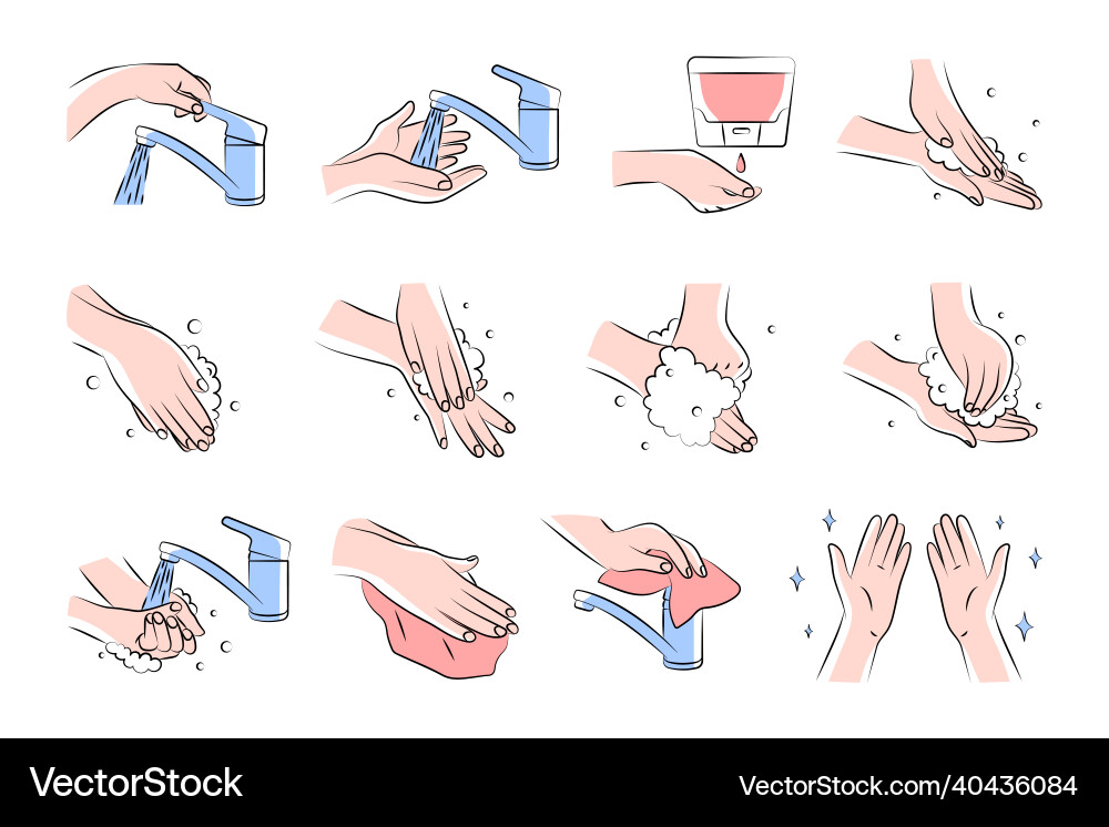 Steps to hand washing set Royalty Free Vector Image