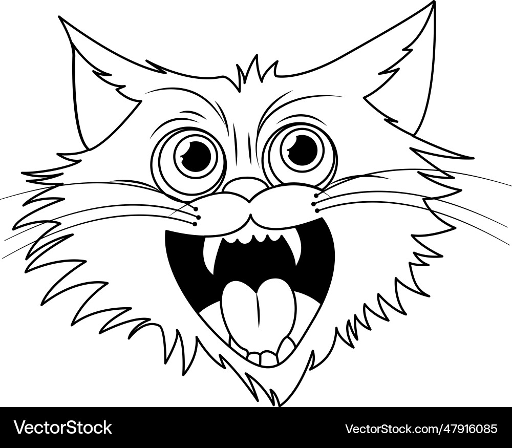 Ferocious cat face outline cartoon Royalty Free Vector Image