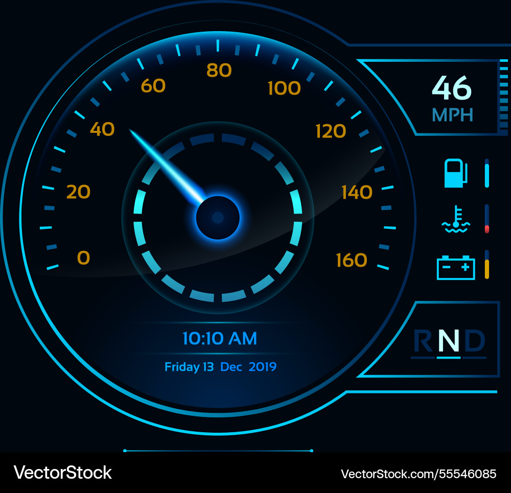 Futuristic speedometer displaying 46 miles per Vector Image