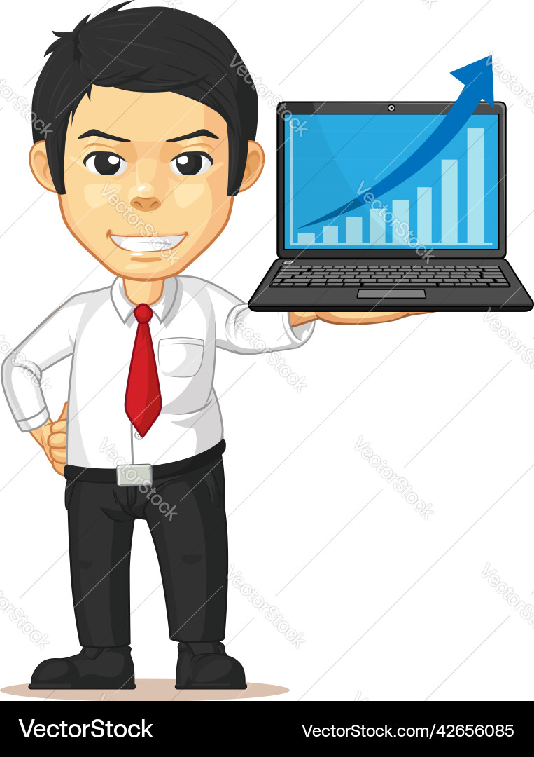 Office employee increasing graph chart on laptop Vector Image