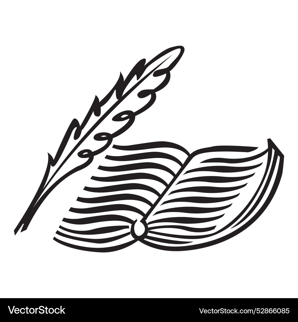 Realistic feather and book white background Vector Image