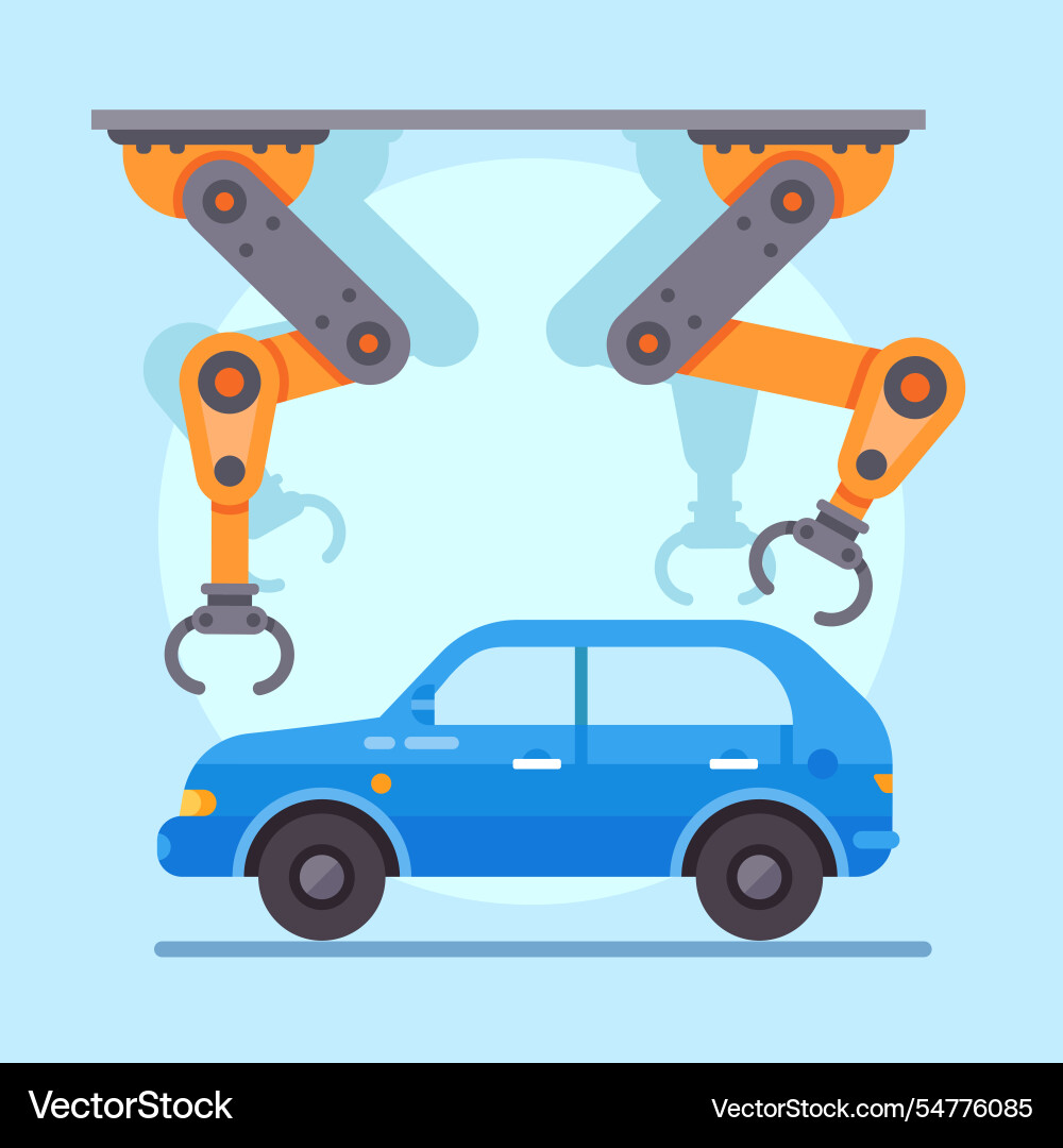 Two robotic arms working meticulously on a blue Vector Image