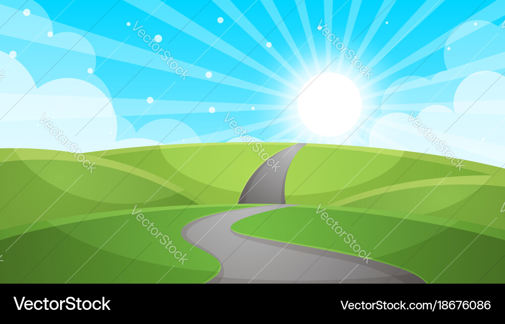 Cartoon landscape - road Royalty Free Vector Image