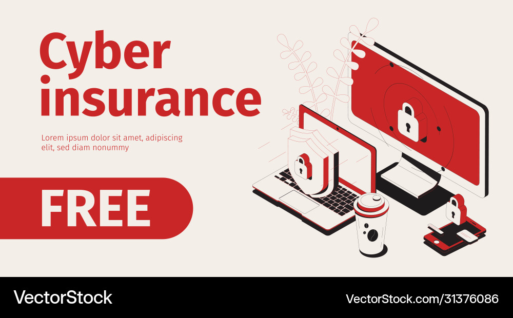 Cyber insurance isometric banner Royalty Free Vector Image