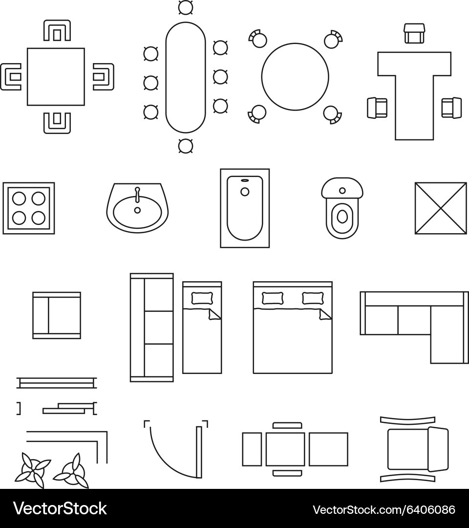 Furniture Floor Plan Icons Set Royalty Free Vector Image