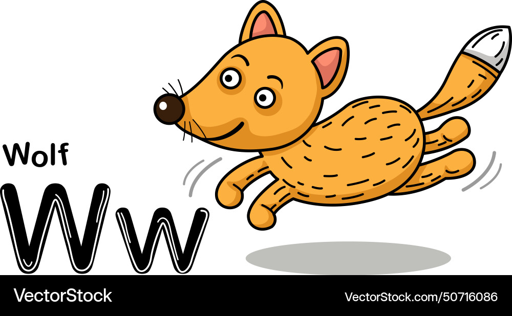 Isolated animal alphabet letter w-wolf Royalty Free Vector