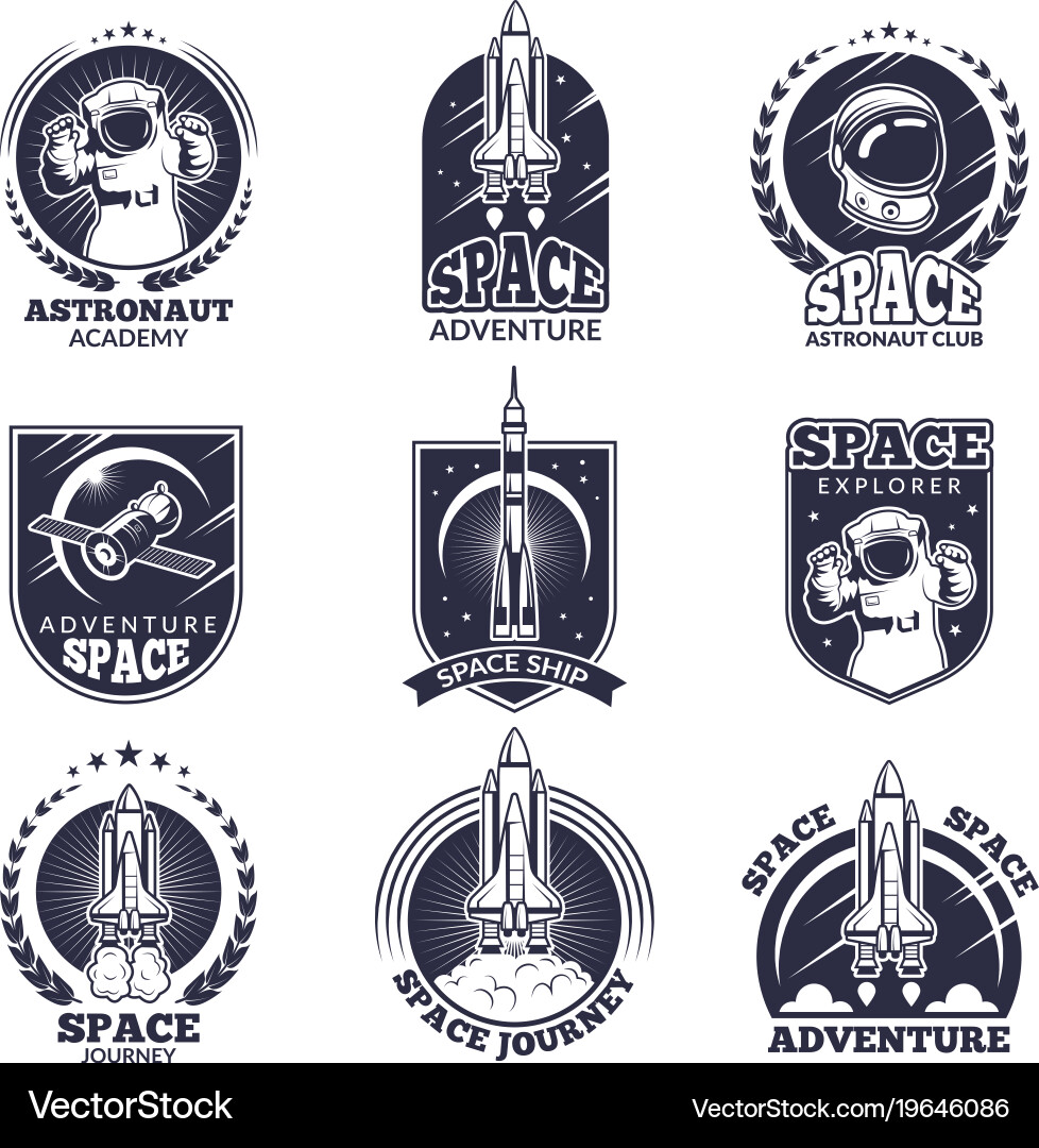 Monochrome labels for astronauts badges Royalty Free Vector