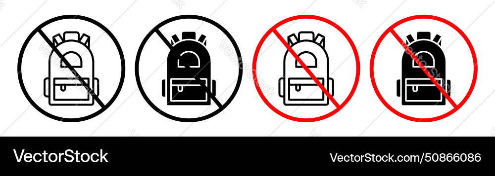 No backpacks allowed sign icon set prohibition Vector Image