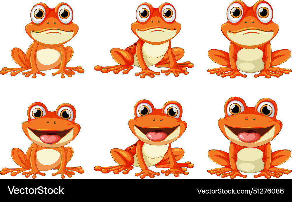 Six cartoon frogs showing different expressions Vector Image
