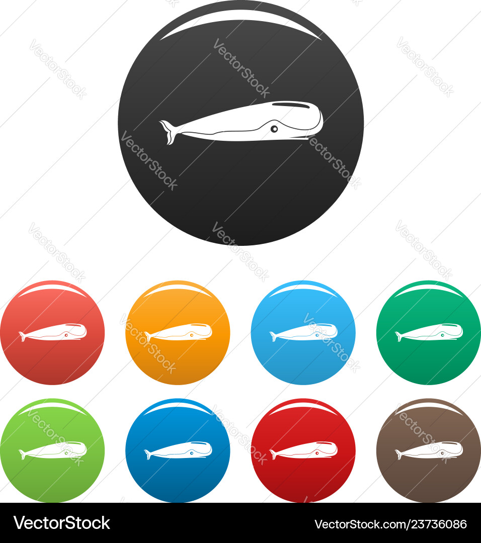 Sperm whale icons set color Royalty Free Vector Image