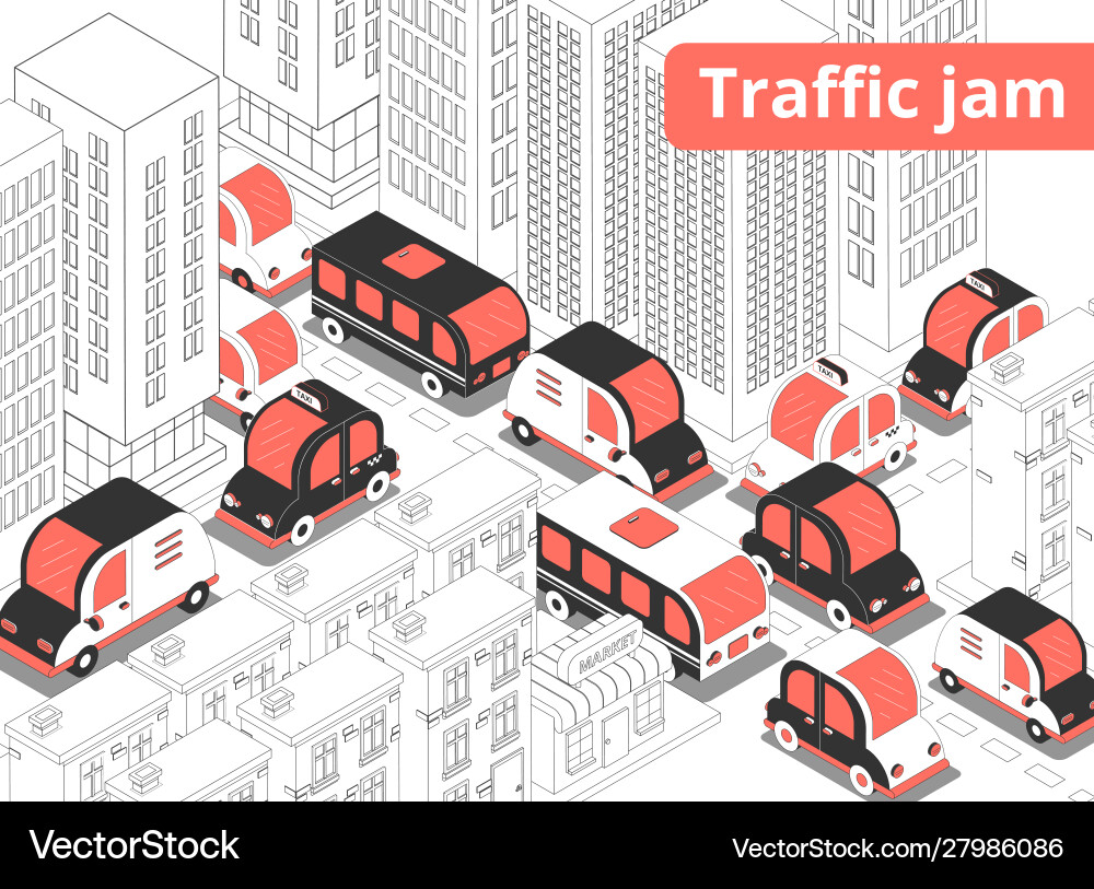 Traffic jam isometric composition Royalty Free Vector Image