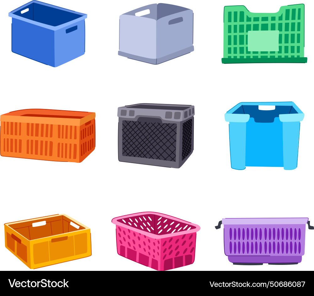 Plastic crate set cartoon Royalty Free Vector Image