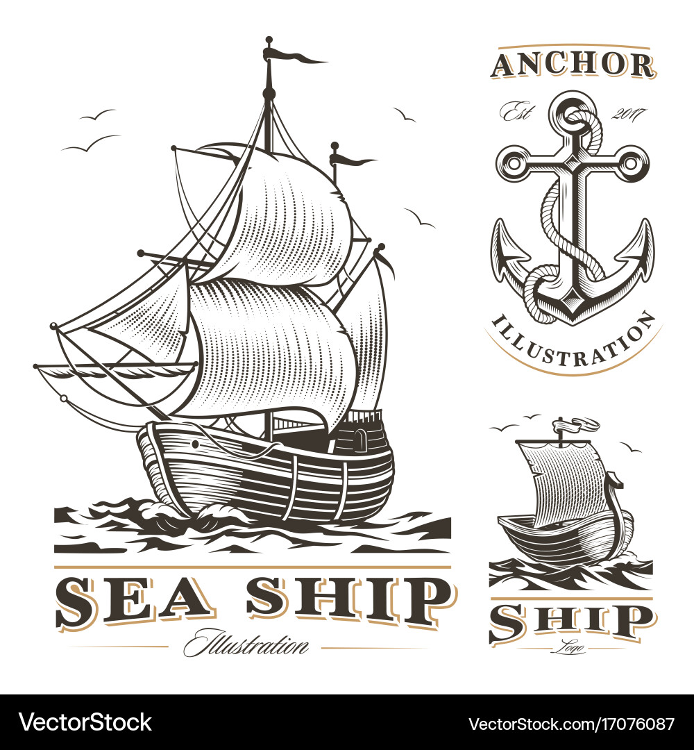 Set of vintage ships Royalty Free Vector Image