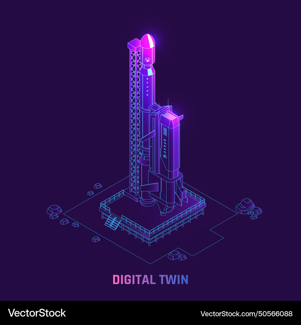 Digital twin technology isometric background Vector Image